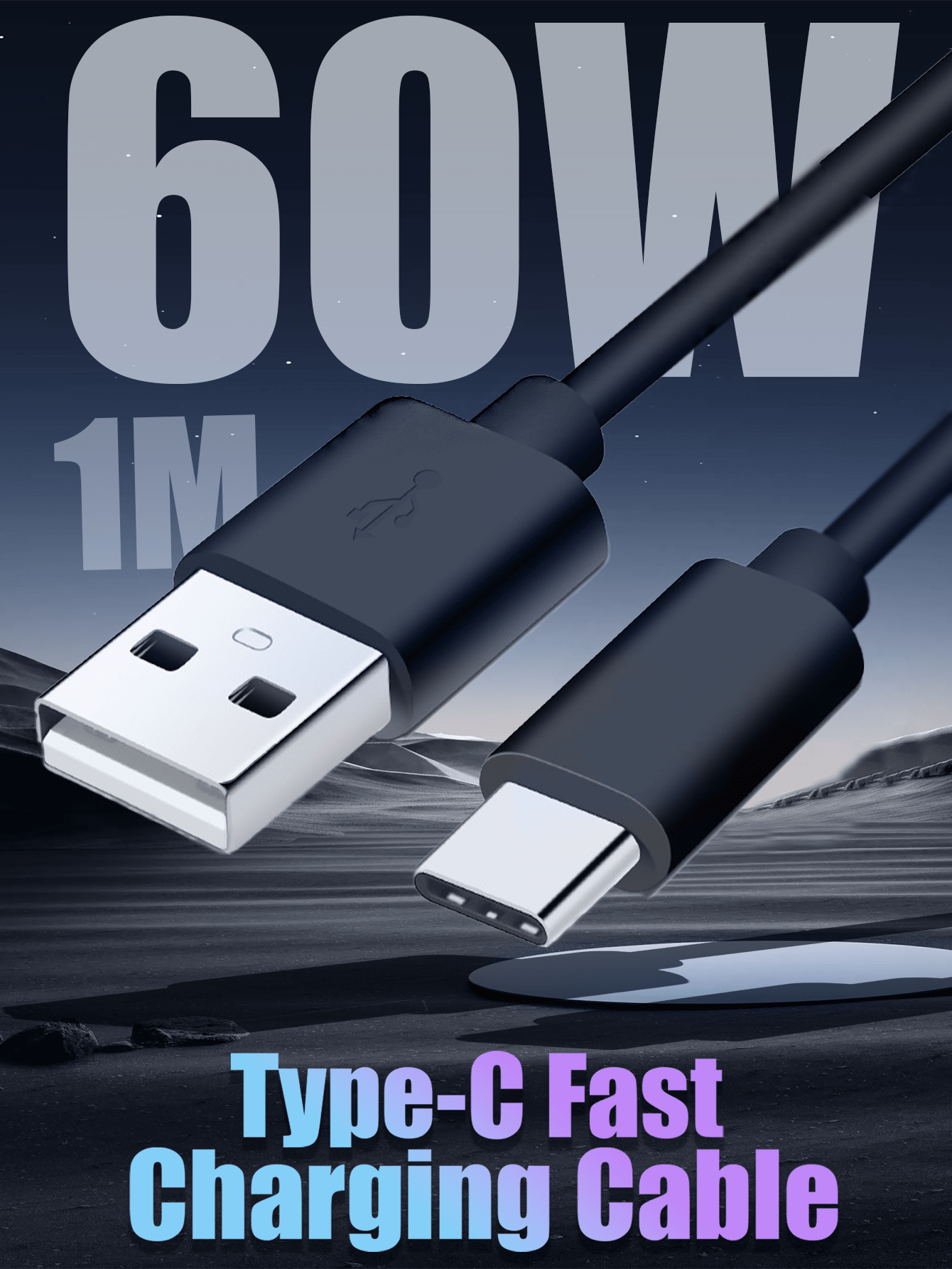 USB To Android Interface Data Cable, 60W Power, PVC Material, Black 1M ...