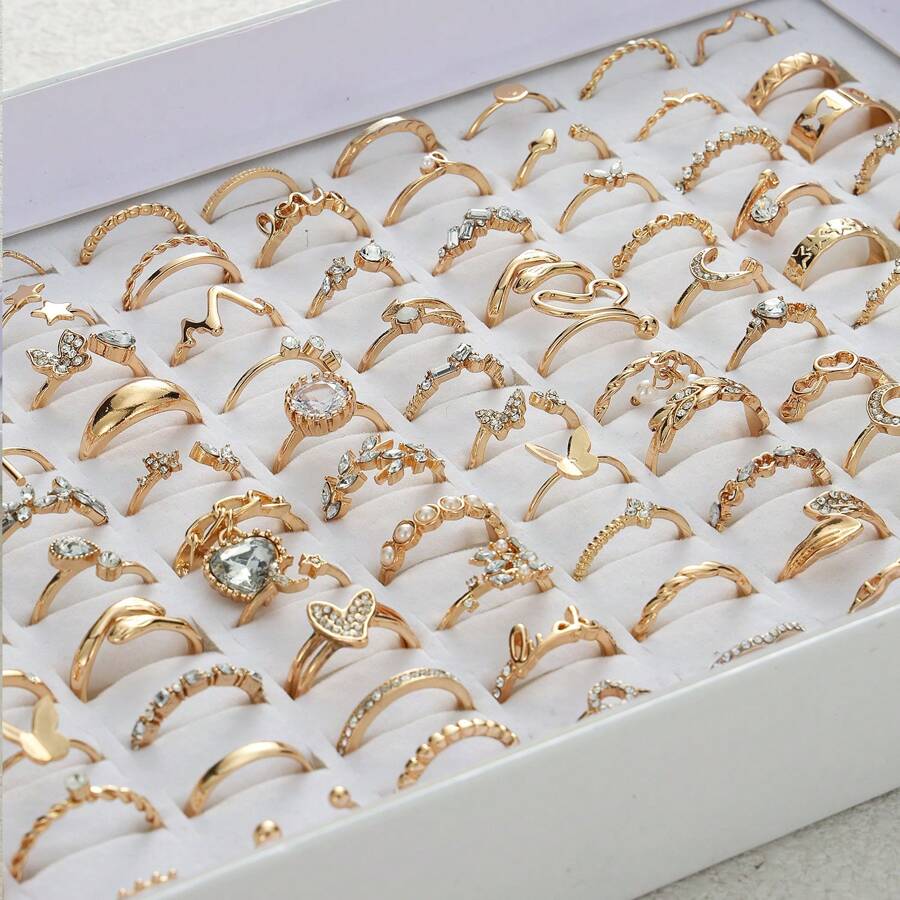 45pcs Set Elegant Alloy Rings With Pearls & Faux Gemstones - Versatile ...