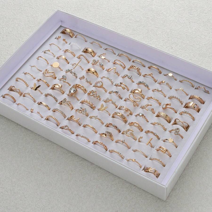 45pcs Set Elegant Alloy Rings With Pearls & Faux Gemstones - Versatile ...