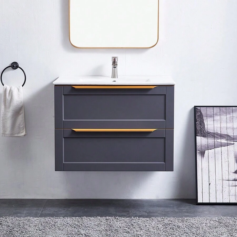 KINGO 30 Inch Dark Gray Floating Bathroom Vanity And Sink Combo, Bathroom Cabinet With 2 Drawers ...