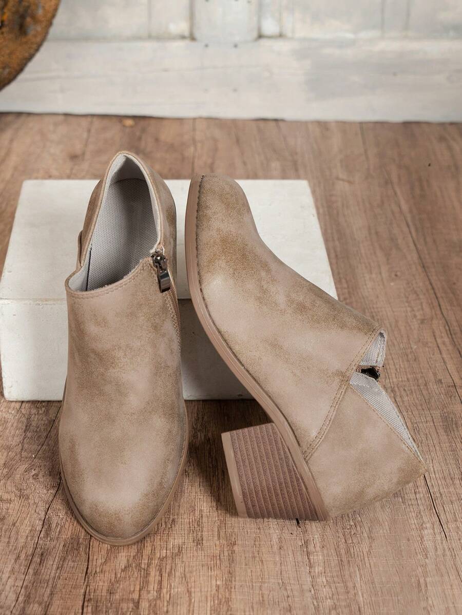 Women's Fashion Chunky Heel Side Zipper Casual Ankle Boots And Short ...