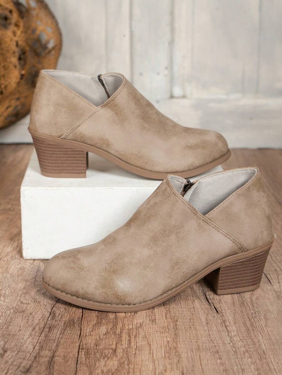 Women's Fashion Chunky Heel Side Zipper Casual Ankle Boots And Short ...