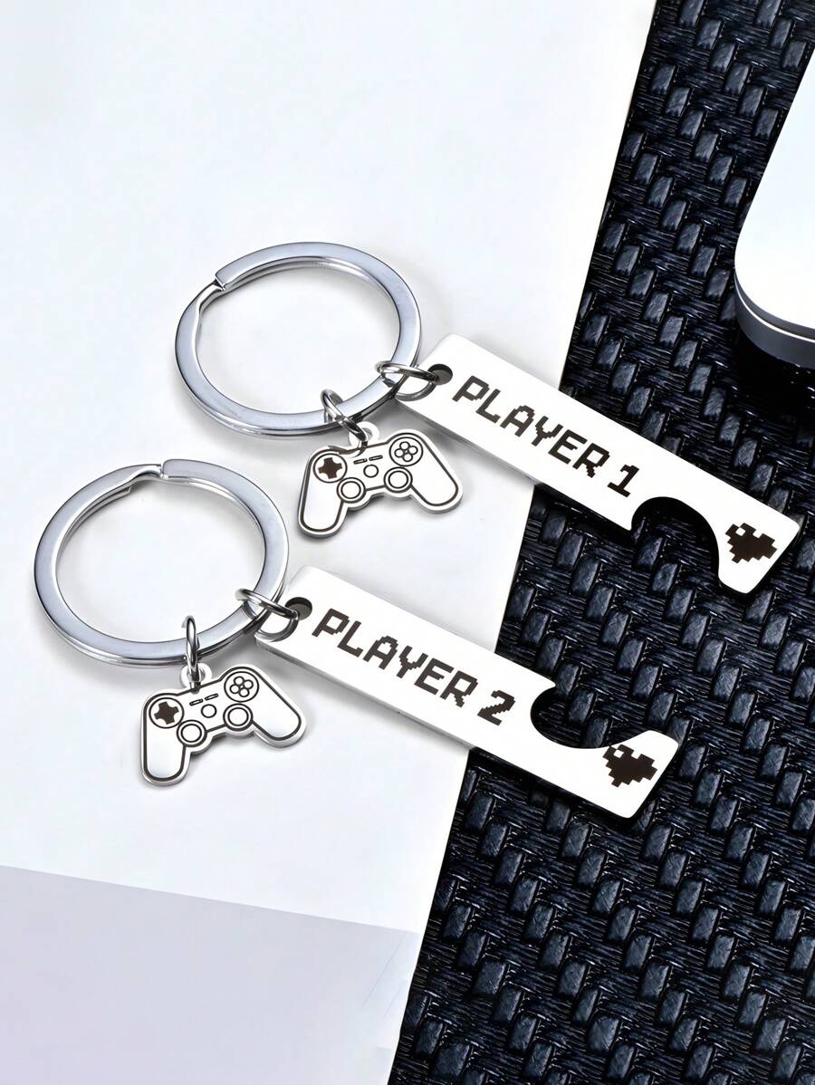 2pcs/Set New Player1 Player2 Stainless Steel Keychain, Unique Couples ...