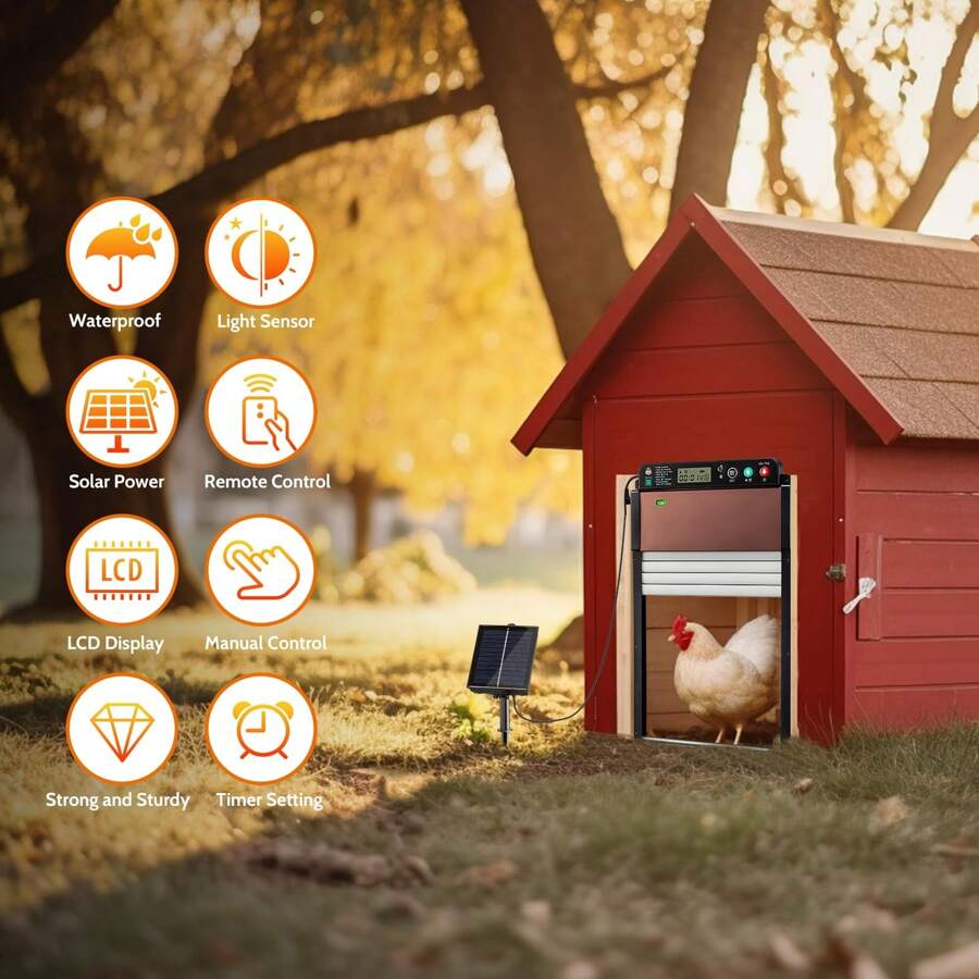 Automatic Chicken Coop Door Solar Powered Chicken Door LCD Display And ...