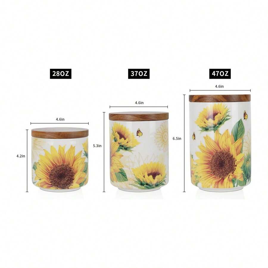 Sunflower Ceramic Canister Sets For Kitchen Counter,Tea Coffee Sugar ...
