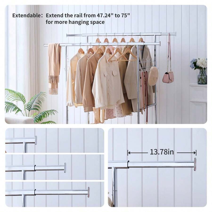 Double Pole Garment Rack With Shelves, Freestanding Hanger, Coat ...