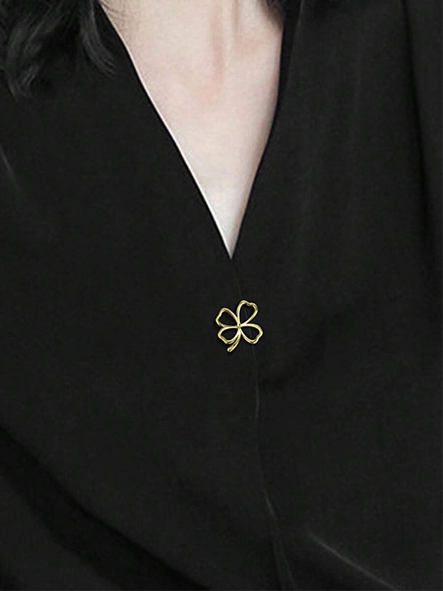 2 Golden Mini Four-Leaf Clover Personalized Pins Japanese Brooch Shirt ...