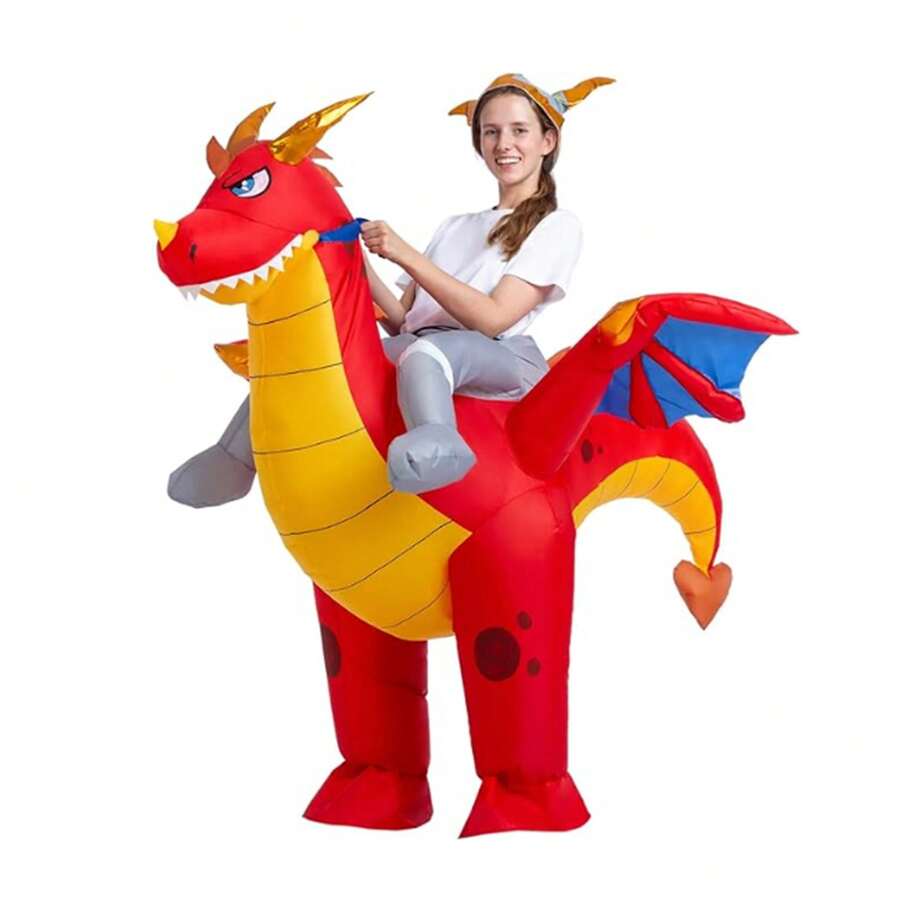 SYNCFUN Inflatable Costume Riding A Fire Or Ice Dragon Air Blow-Up Deluxe Halloween Costume ...