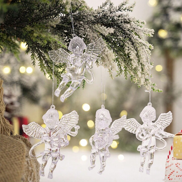 4PCS Christmas Transparent Acrylic Angel Pendant Christmas Tree Pendant Halloween Halloween Decoration SHEIN UK