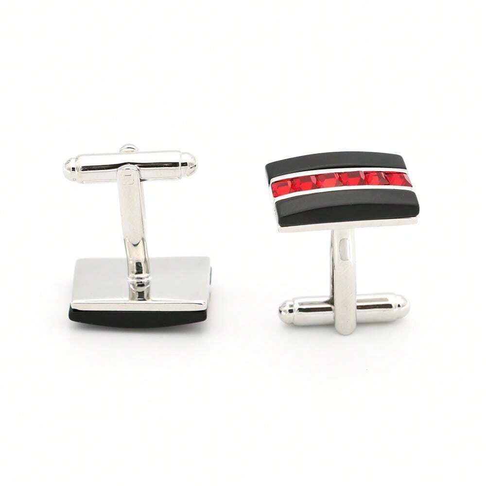 1pair Fashion Men's Jewelry Cufflinks Red Crystal Rectangle Shaped Cuff ...