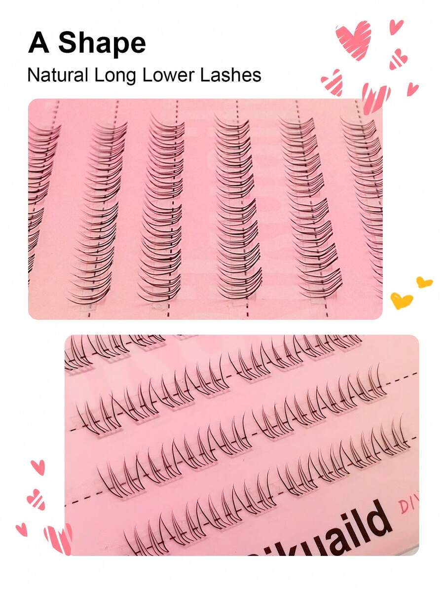 64 Pcs A Shape Lower Lashes Cluster Clear Band Natural Lightweight ...