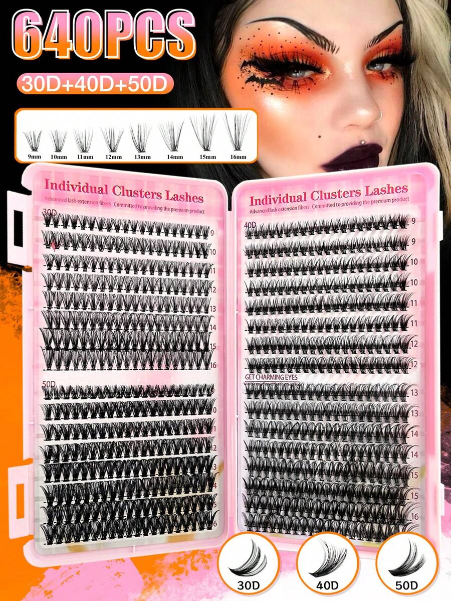 640PCS Individual Lash Clusters Large Capacity 30D+40D+50D D Curl 9-16mm Halloween-Themed DIY ...