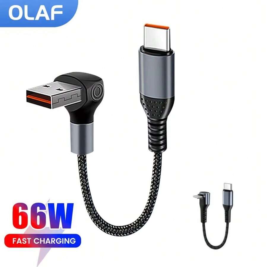 90 Degree Short Cable USB Type C To Type C 6A 66W Fast Charge 25CM 50CM ...