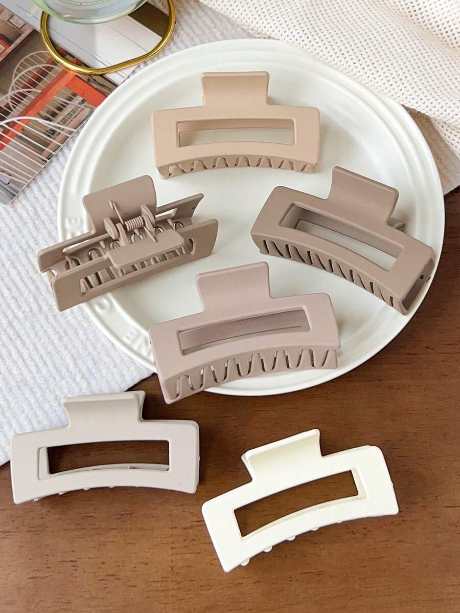 6pcs Glossy Morandi Color Simple & Sweet Square Hair Clips, Home ...