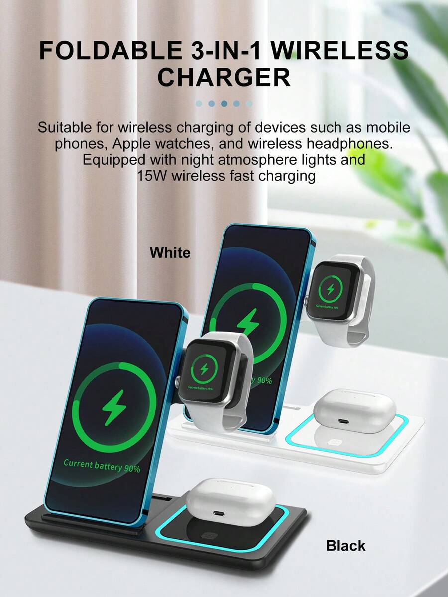3-In-1 Wireless Charger Folding Stand Compatible With Apple, Mobile ...