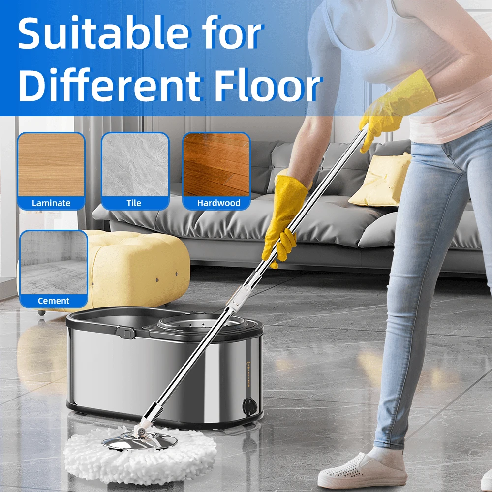 Spin Mop And Bucket Set For Cleaning With 6 Extra Refills Microfiber ...