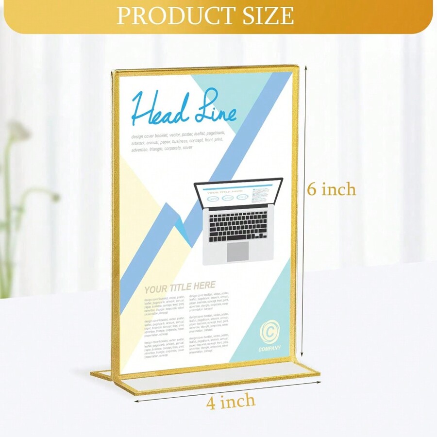 24 Pack Gold Acrylic Sign Holder, Gold Picture Frames Double Sided ...