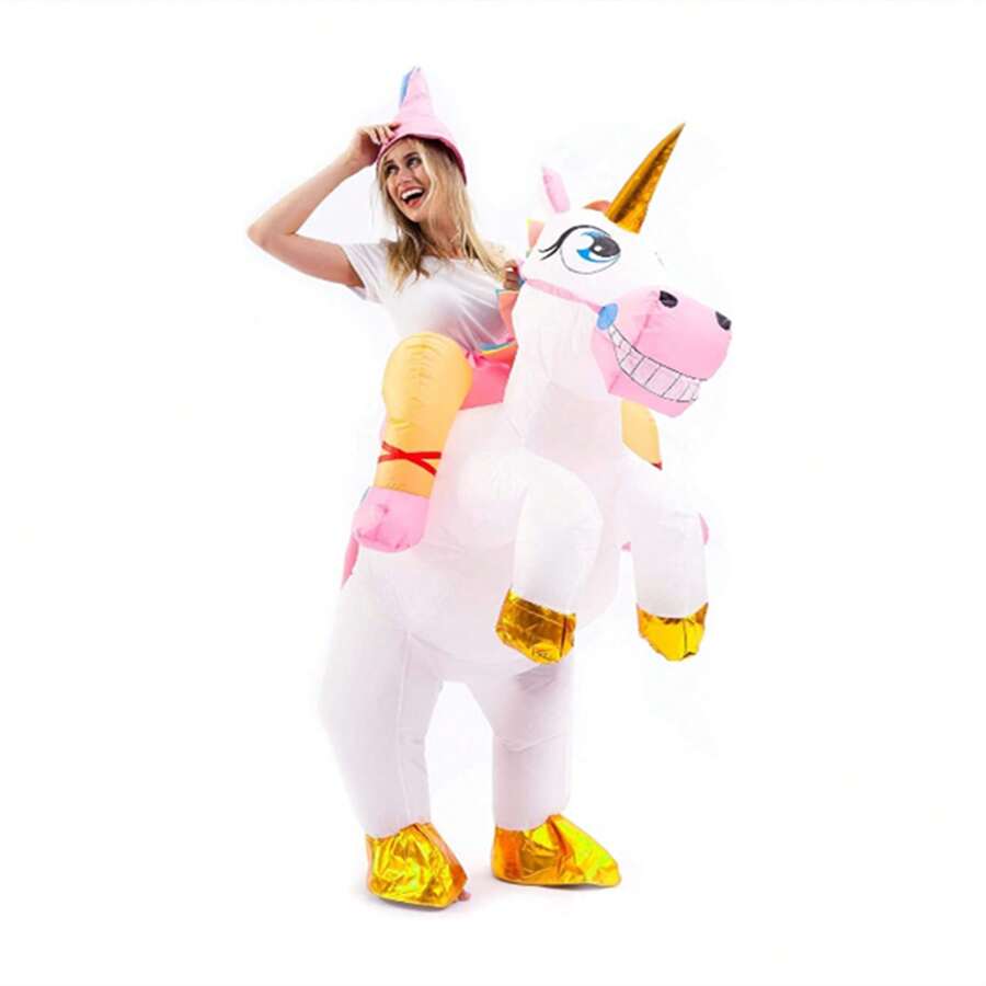 SYNCFUN Inflatable Costume Unicorn Riding A Unicorn Air Blow-Up Deluxe Halloween Costume - Adult ...
