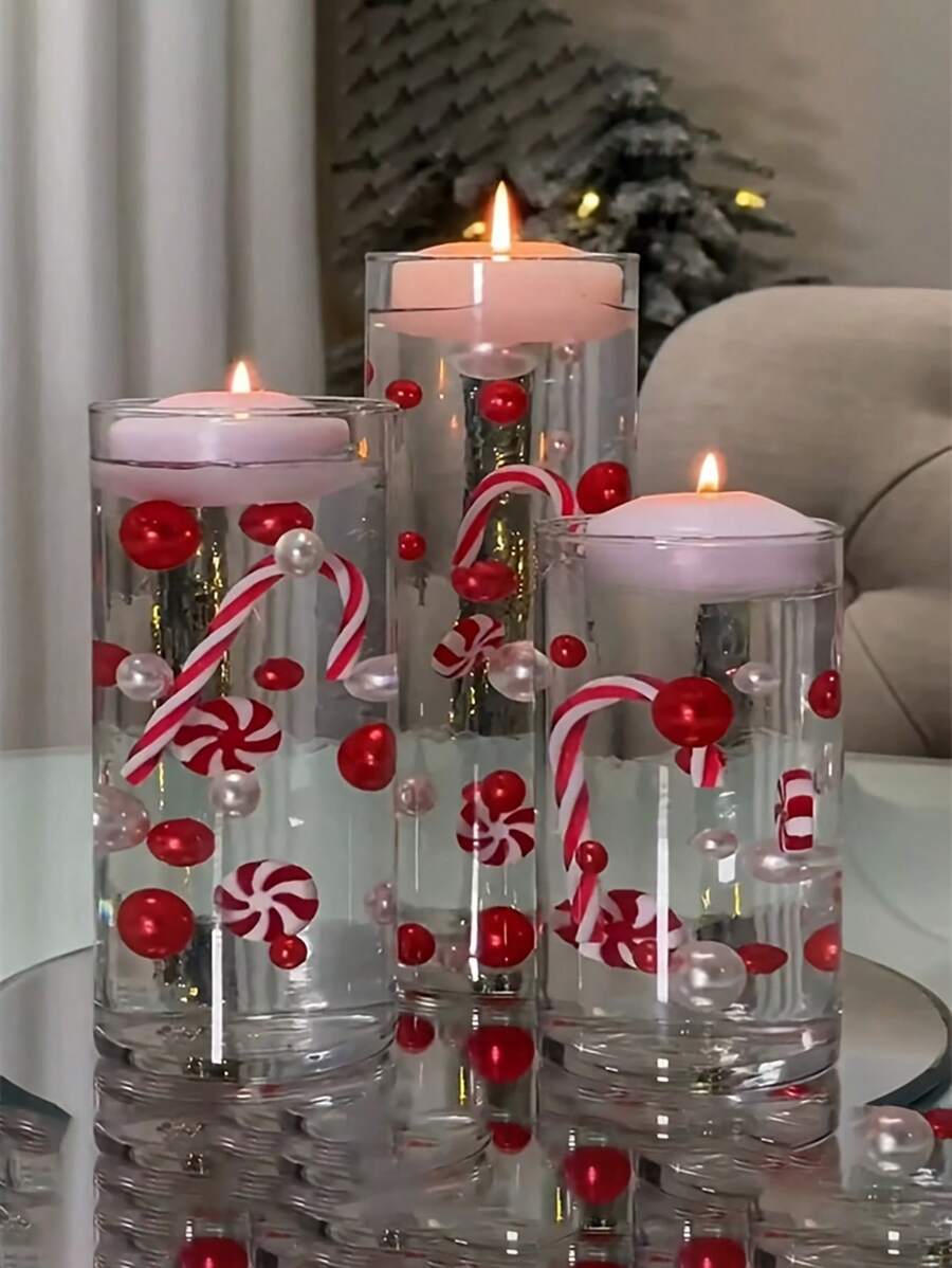 Red & White Vase Filler Beads - Vibrant Crutches & Floating Faux Pearls ...