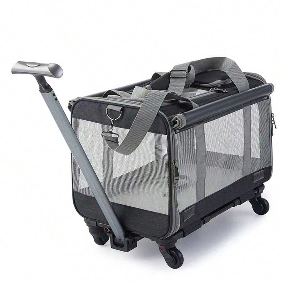 Reflective Foldable Pet Carrier With Wheels Retractable Handle Outdoor ...