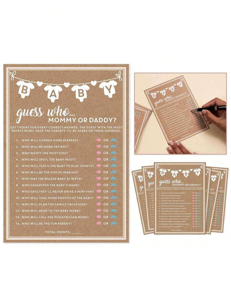 5pcs-Party Game Cards, Mommy Or Daddy Who Game Cards, Fun Activity ...