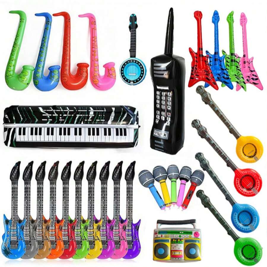Inflatable Instruments Party Props Rock Star Toy Set Blow Up Guitars ...