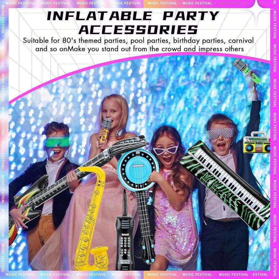 Inflatable Instruments Party Props Rock Star Toy Set Blow Up Guitars ...