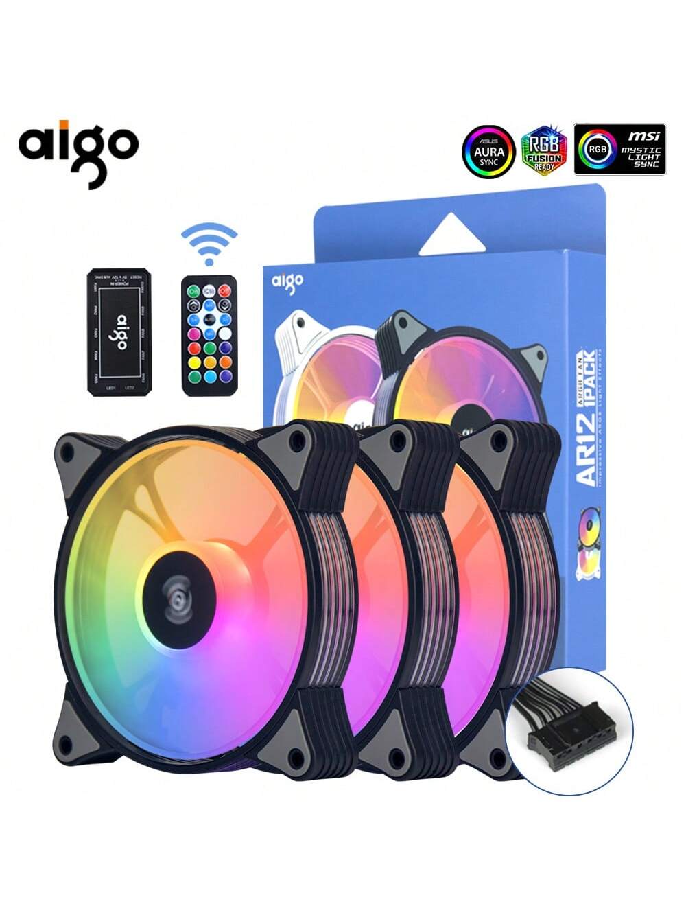 พัดลม Case PC Aigo AR12 120มม. ระบายความร้อน RGB Aura Sync พอร์ต SATA ...
