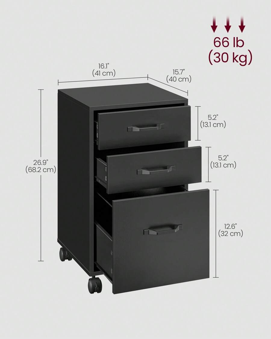 VASAGLE File Cabinet With 3 Drawers, Rolling Office Filing Cabinet With ...