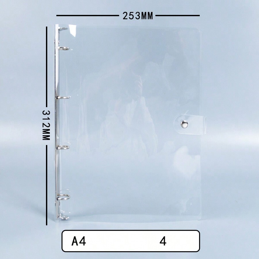 A4/B5/A5/A6/A7Fichário de argolas transparente em PVC com clipe e botão | SHEIN PT