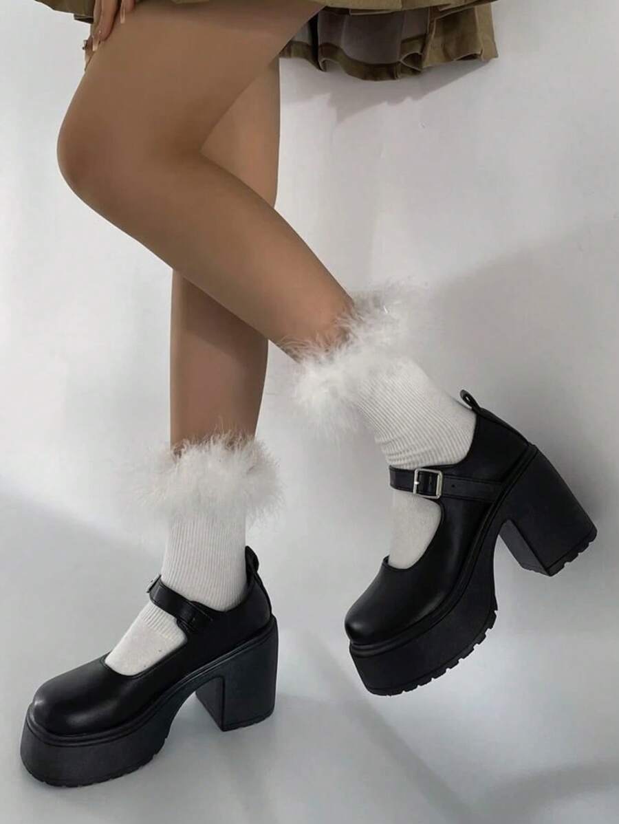 2024 New Black French Retro Mary Jane Platform Shoes, Thick-Soled High ...