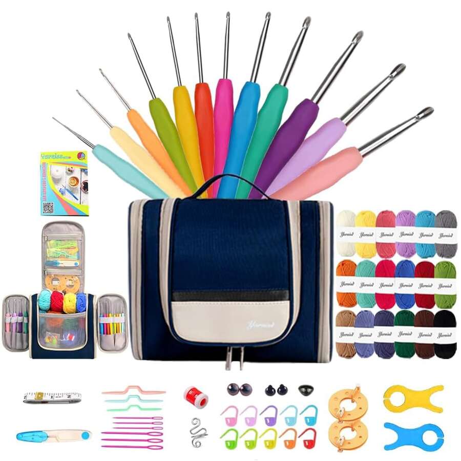 Crochet Kits With Yarn,1120 Yards Soft Crochet Skeins, 12pcs Ergonomic ...
