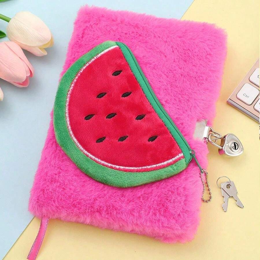 1pc Fruit Pocket Plush Notebook For Girls With Lock And Key Secret ...