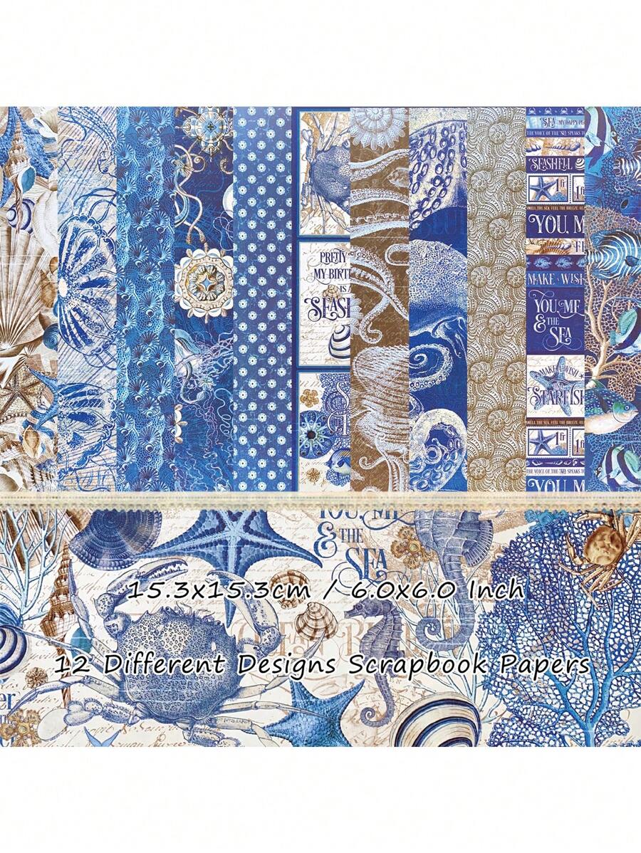 12 Sheets Vintage Scrapbook Paper, Ocean Theme Scrapbooking Supplies ...