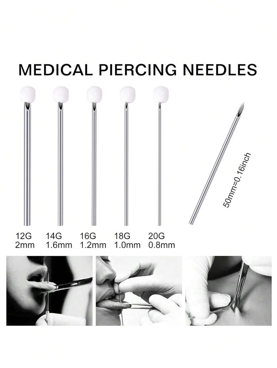 AVYRING 9-15pcs Mixed Body Piercing Needles, 12G 14G 16G 18G 20G Stainless Steel Sterile ...