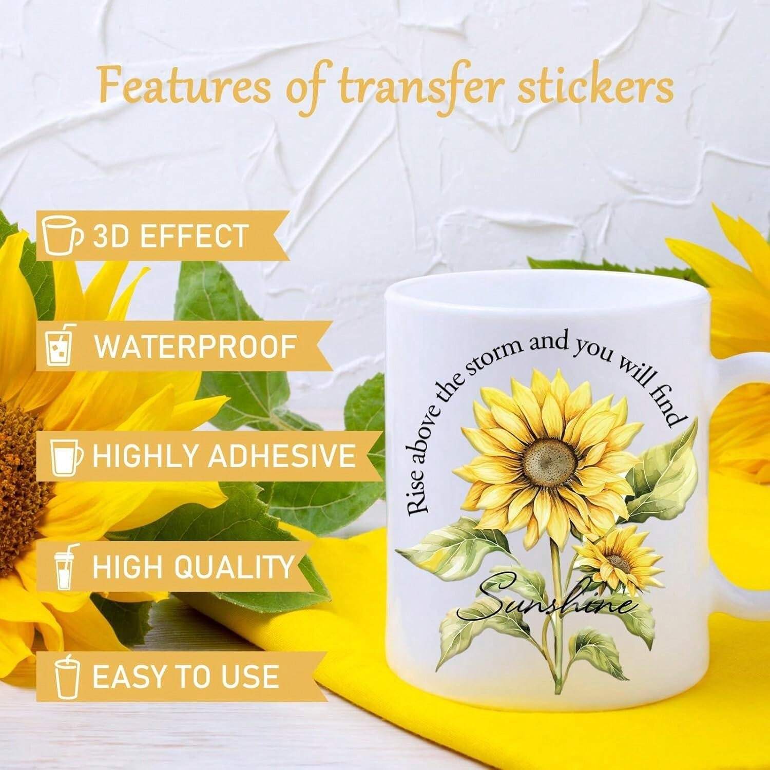 20 Sheets Sunflower UV DTF Cup Wraps For 16 Oz Daisy Flower Uvdtf Cup ...