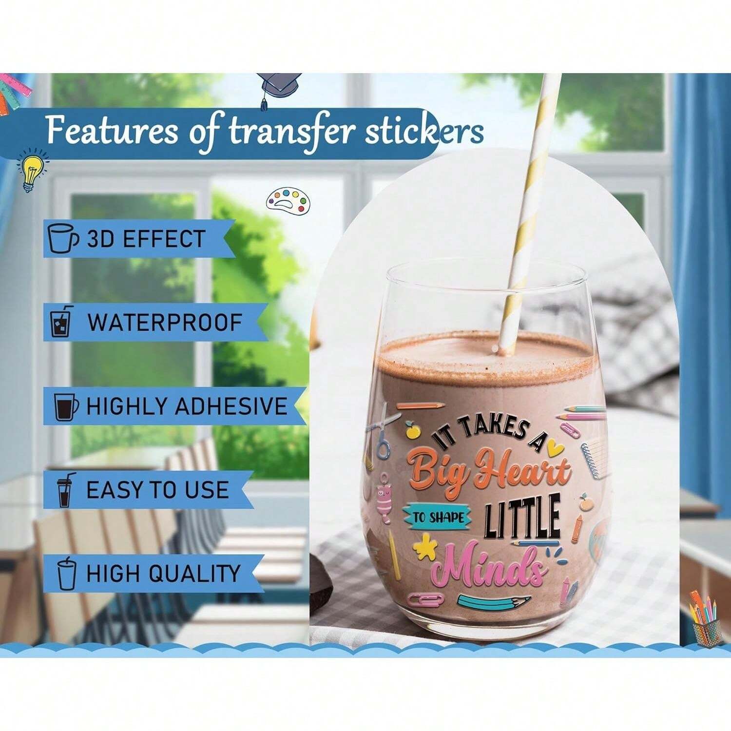 Envoltórios de copo UV DTF para 16 oz - 8 folhas Envoltórios de copo UV DTF para professores ...