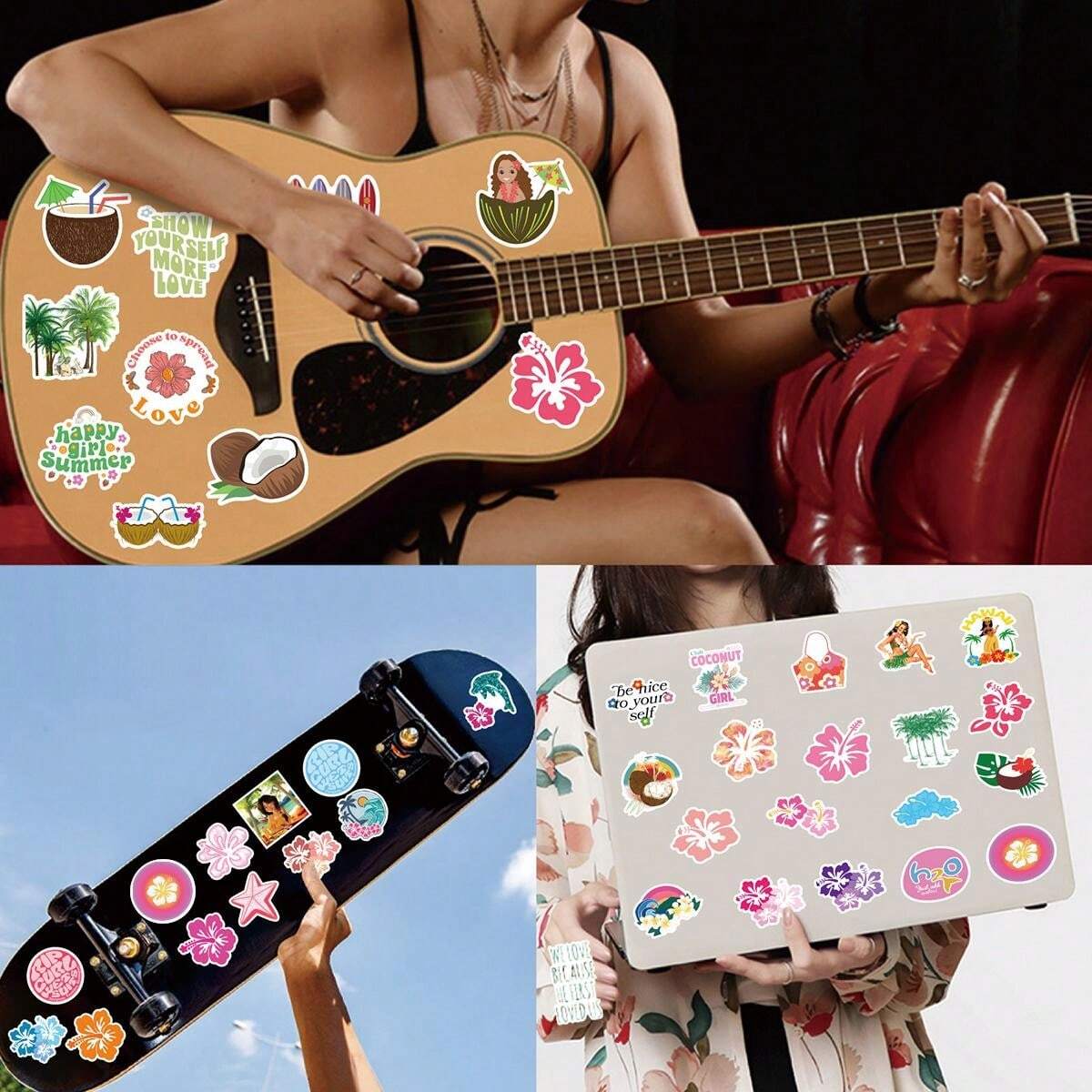 100Pcs Coconut Girl Stickers Pack | Vinyl Aesthetics Stickers For ...