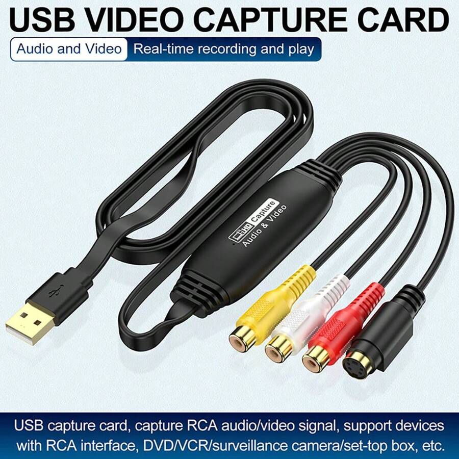 SAMGET Convertidor de video USB de VHS a digital, tarjeta de captura de video y audio USB 2.0 ...