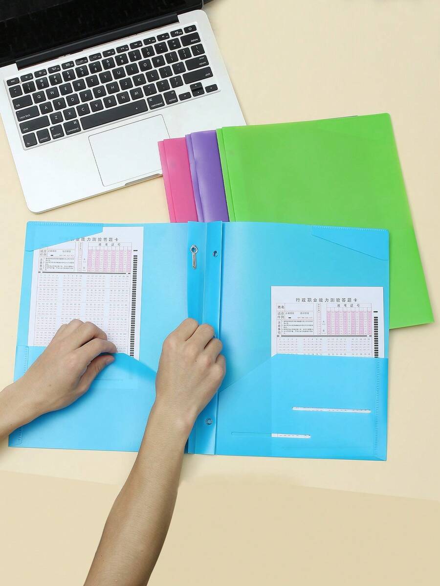 1/4Pcs Plastic Pocket Folders, Project Folders With 3 Hole Punch ...
