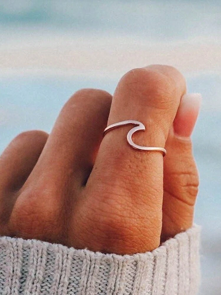1pc Vintage Silver Wave Design Ring For Casual Everyday Wear Women SHEIN