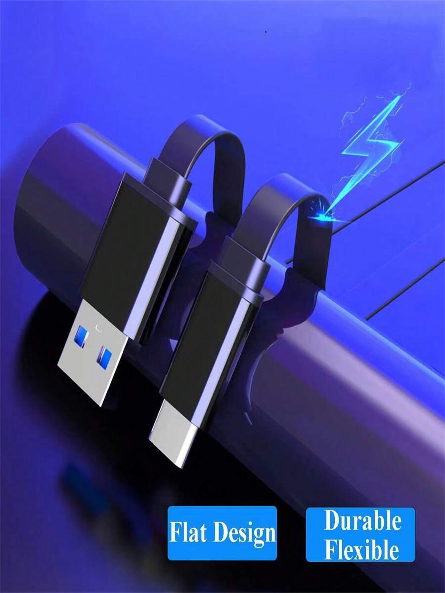 1~3m Black Super Flat Cable USB To Type C Data Cable PD Fast Charge For ...