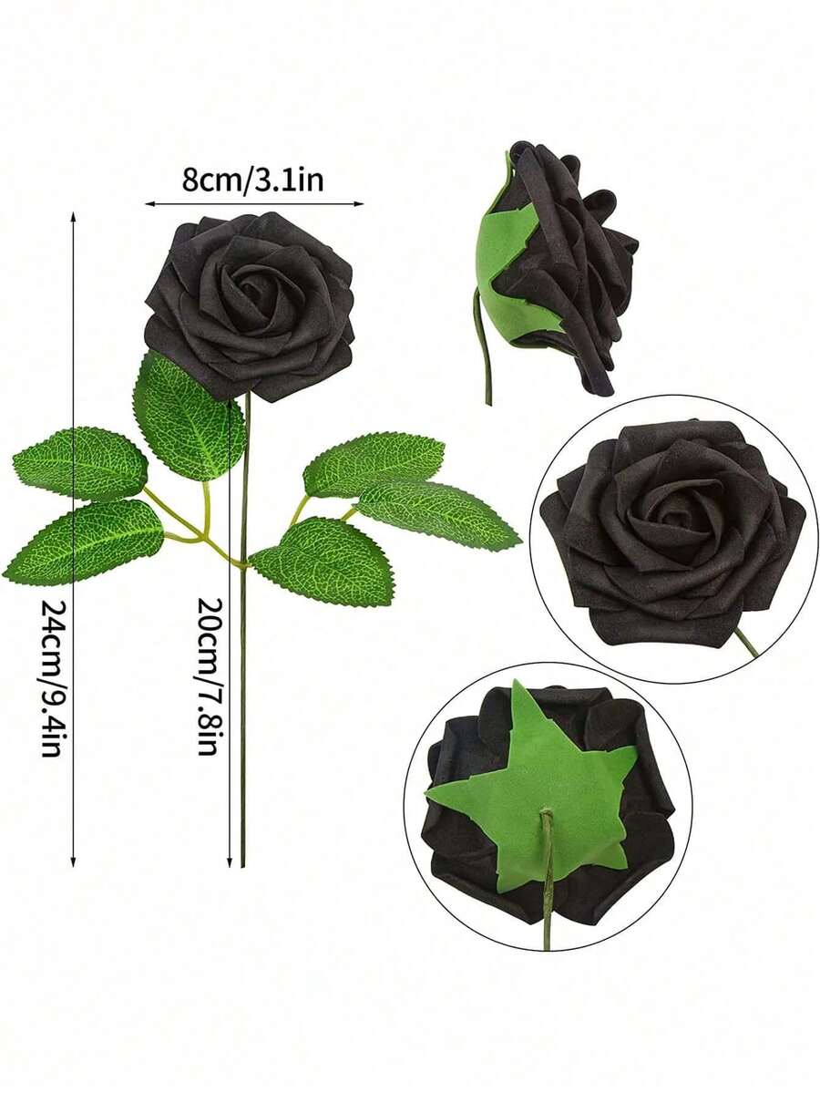 Artificial Flowers 25pcs Real Looking Black Foam Fake Roses With Stems ...