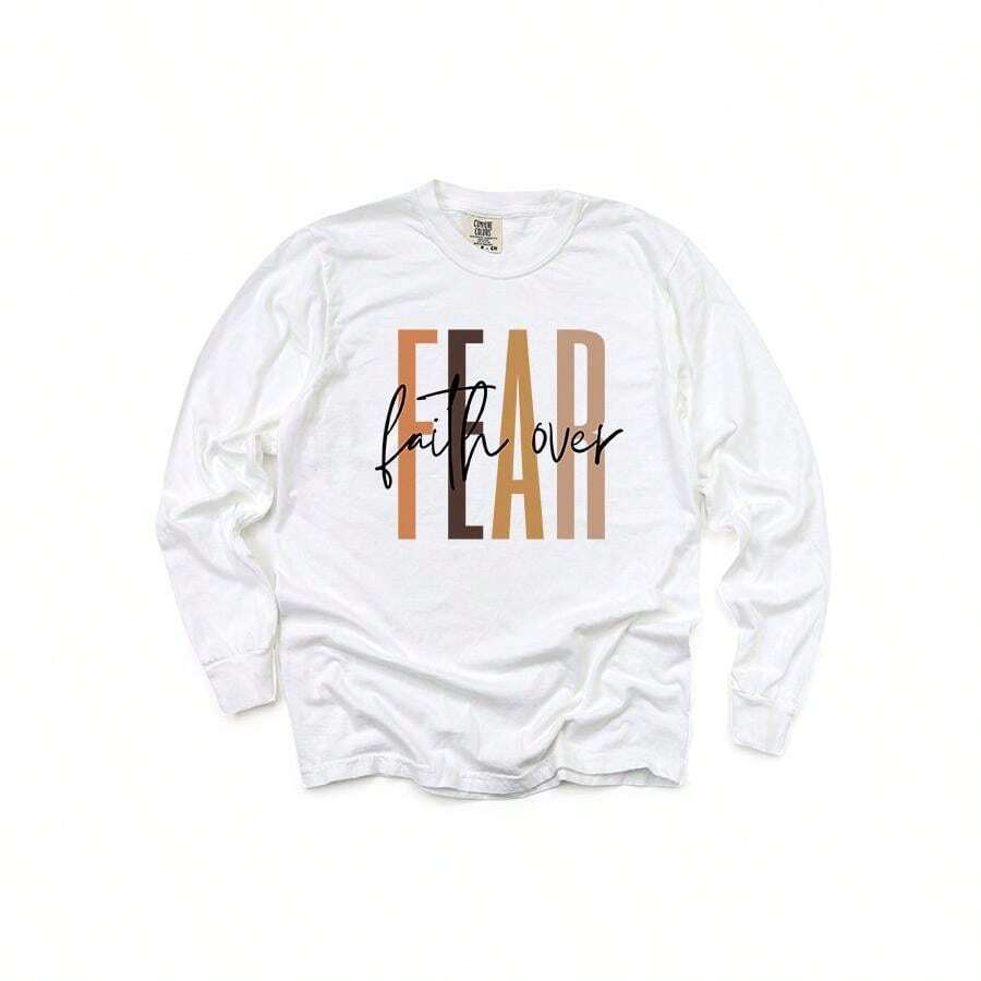 Faith Over Fear Cursive | Garment Dyed Long Sleeve | SHEIN USA