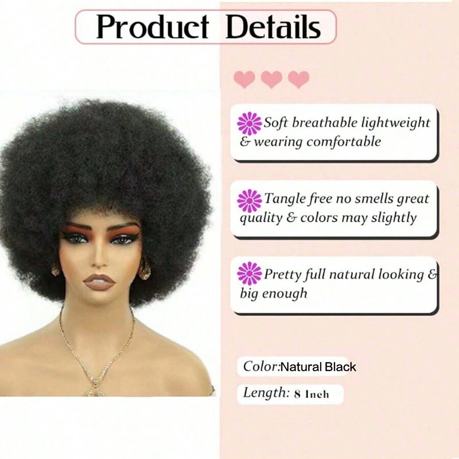 Afro Wig 70s Curly Wigs For Black Women Glueless Afro Wigs Large Bouncy ...