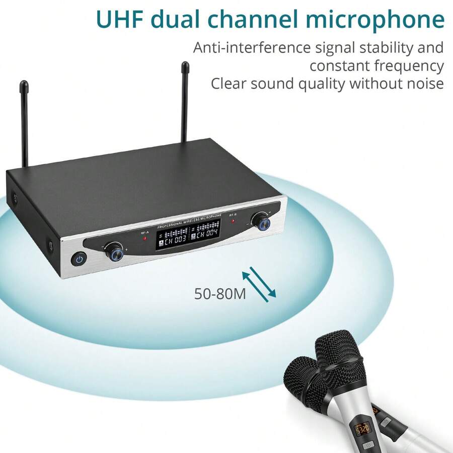 Wireless Microphone System, UHF Wireless Dual Cordless Microphone ...