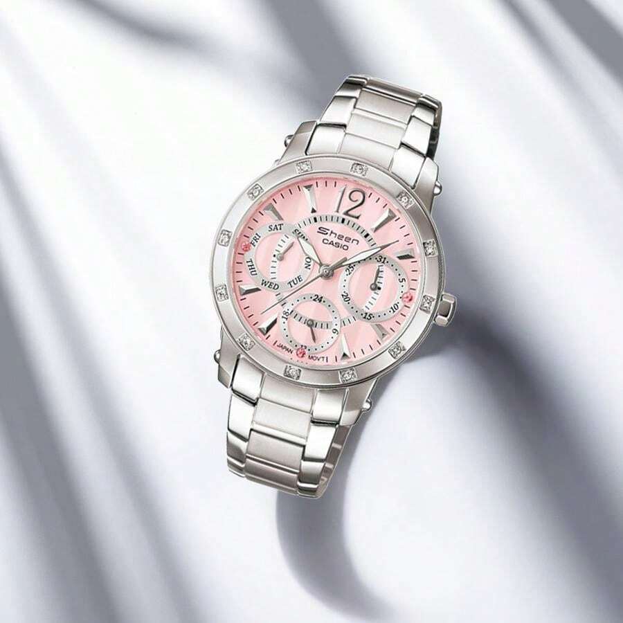 Casio Reloj Casio Sheen analógico para mujer, esfera rosa, cristal ...