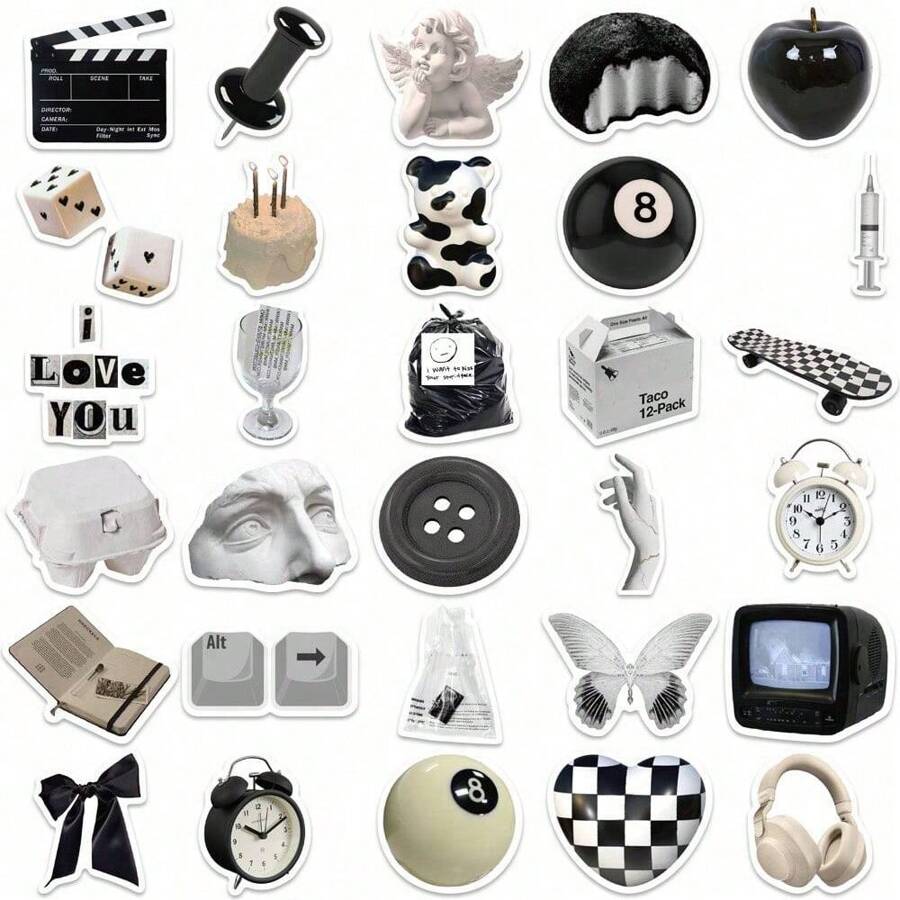61PCS Black And White Stickers Fashion Stickers Graffiti Aesthetics ...