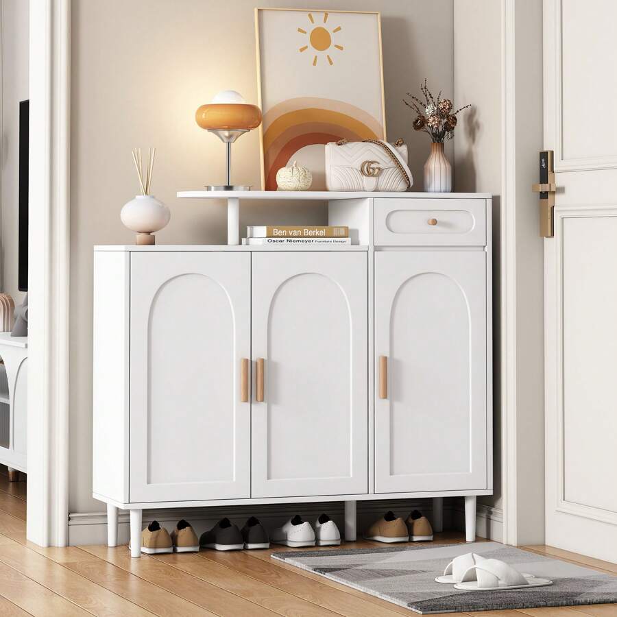 FUNIDEE Elegant Shoe Storage Cabinet With Arched Doors And Drawer ...