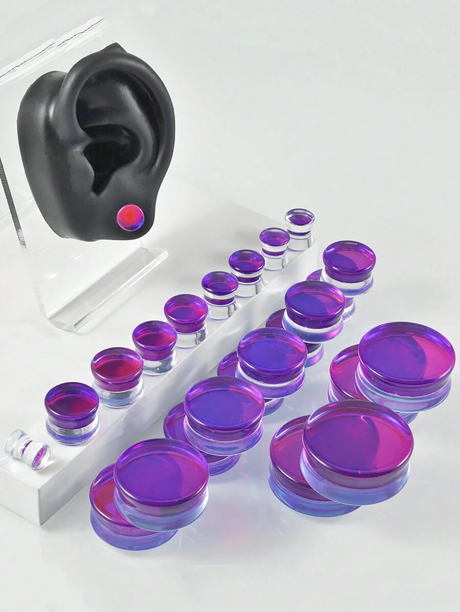 Pair Glass Double Flare Purple Glass Flashback Ear Plugs Brown Color ...